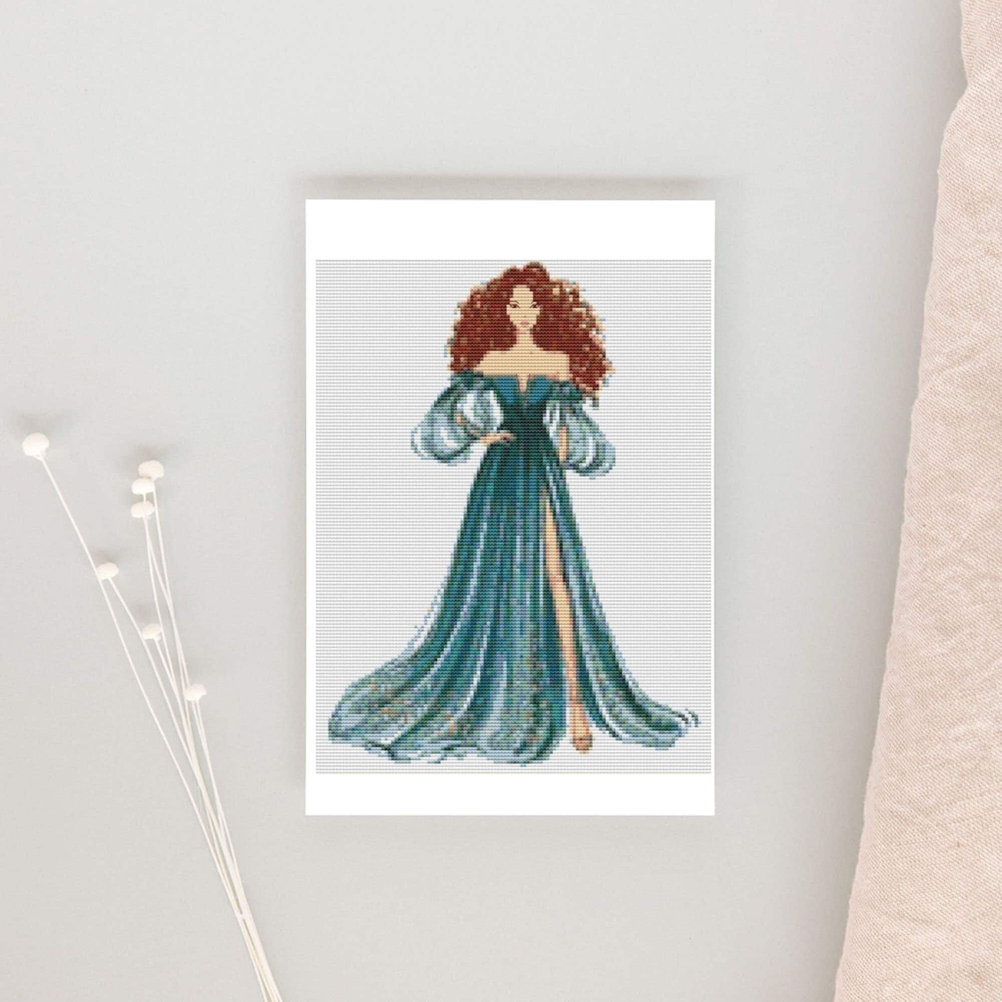 Merida Princess Cross Stitch Pattern, Green Dress Princess, Modern ...