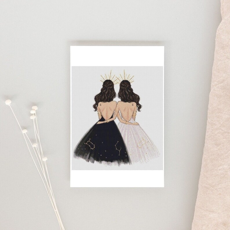 Gemini Cross Stitch Pattern, Gemini Sign, Zodiac Embroidery, Zodiac ...