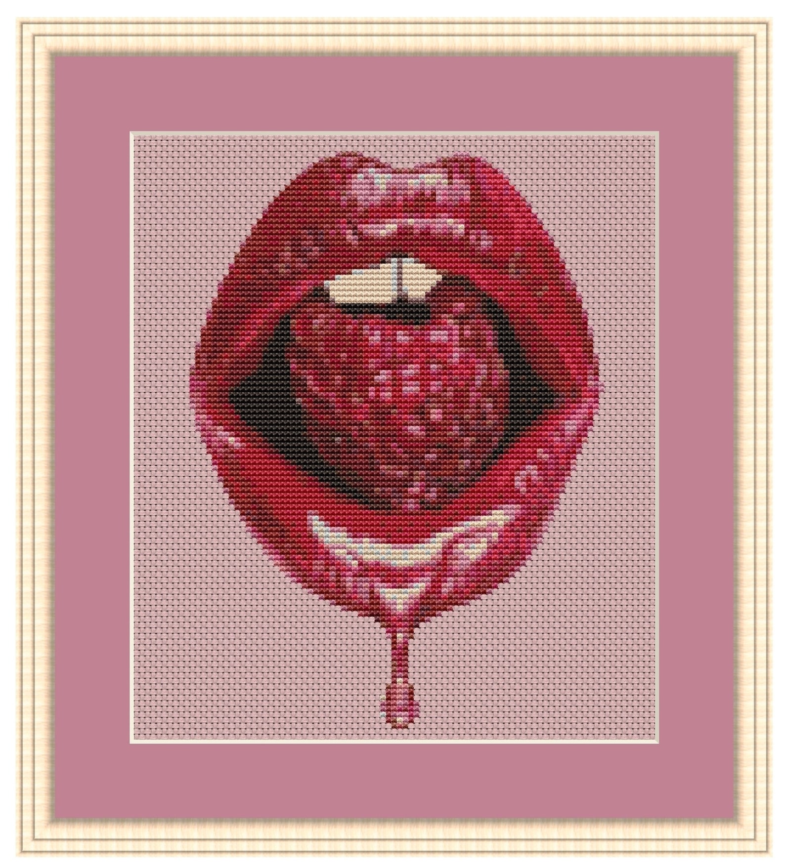 Modern Cross Stitch Pattern Lips Mouth Pink Raspberry PDF - Etsy