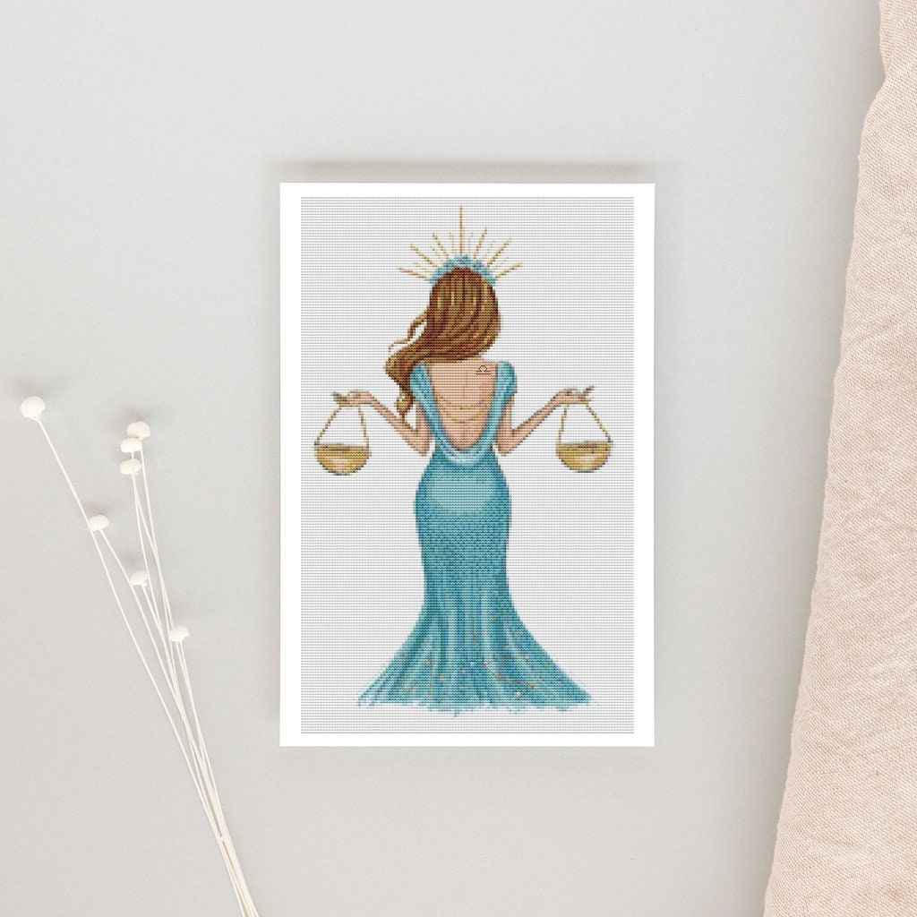 Libra Cross Stitch Pattern, Balance Sign, Zodiac Embroidery, Zodiac ...