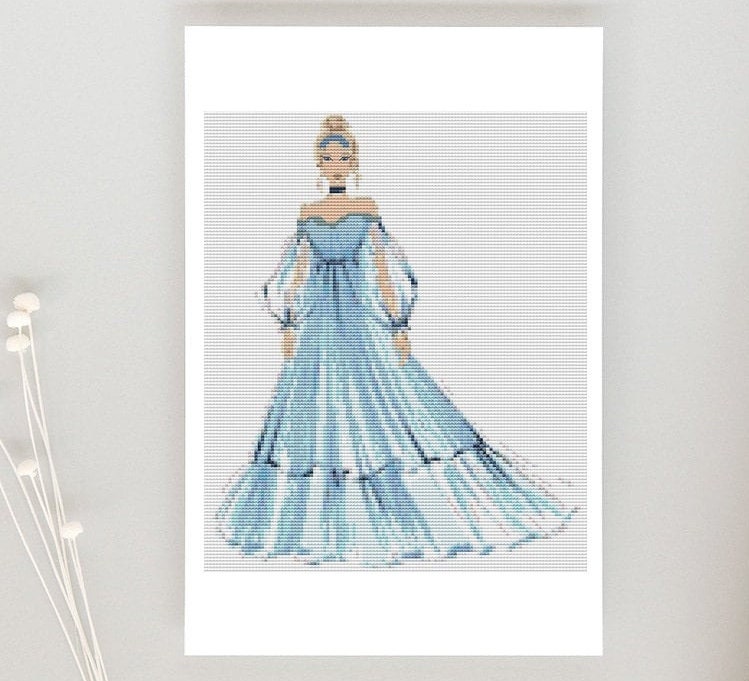 Cinderella Princess Cross Stitch Pattern, Blue Princess Embroidery ...