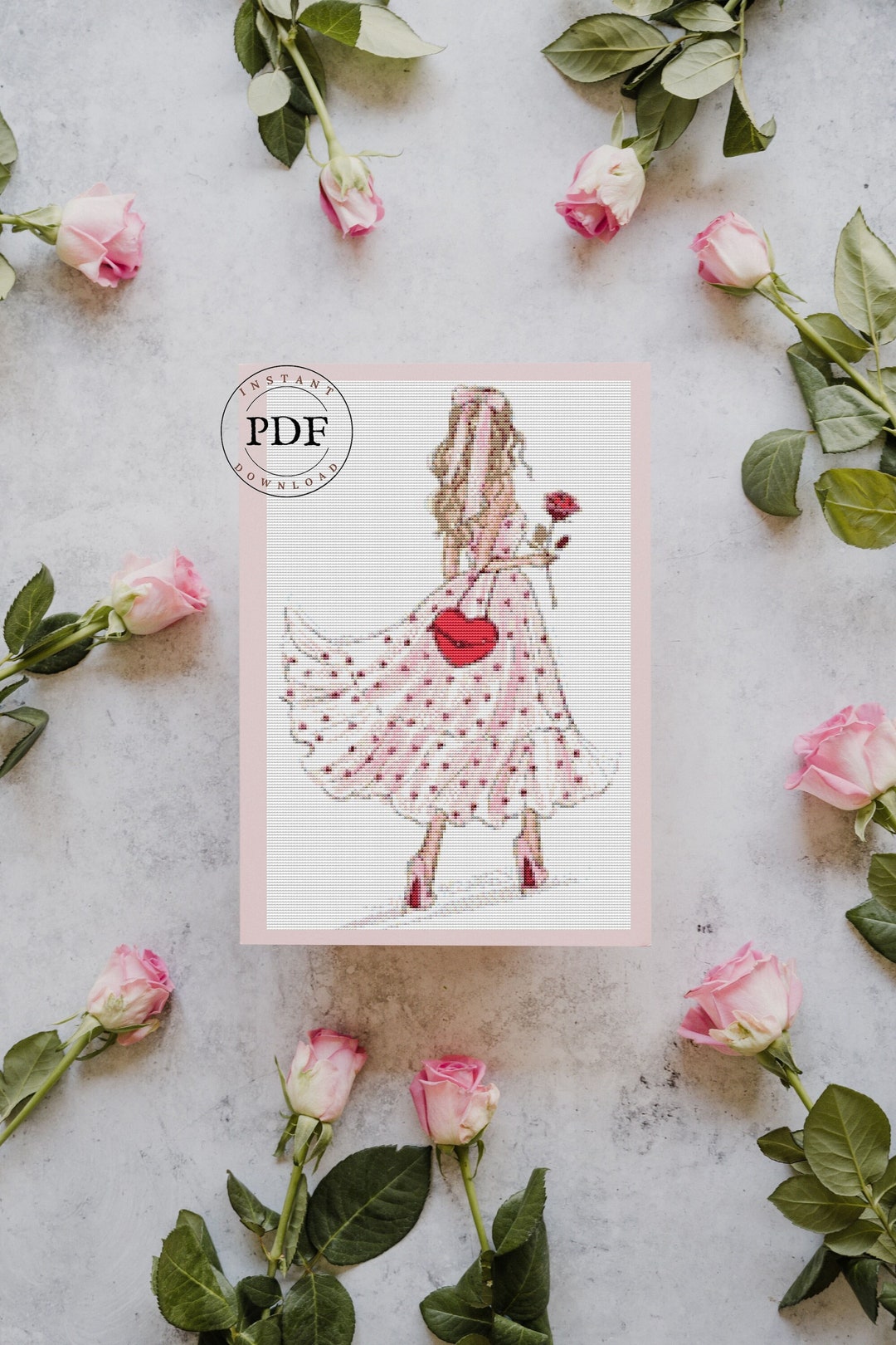 Grille point de croix St Valentin, jeune fille coeur, Broderie coeur ...