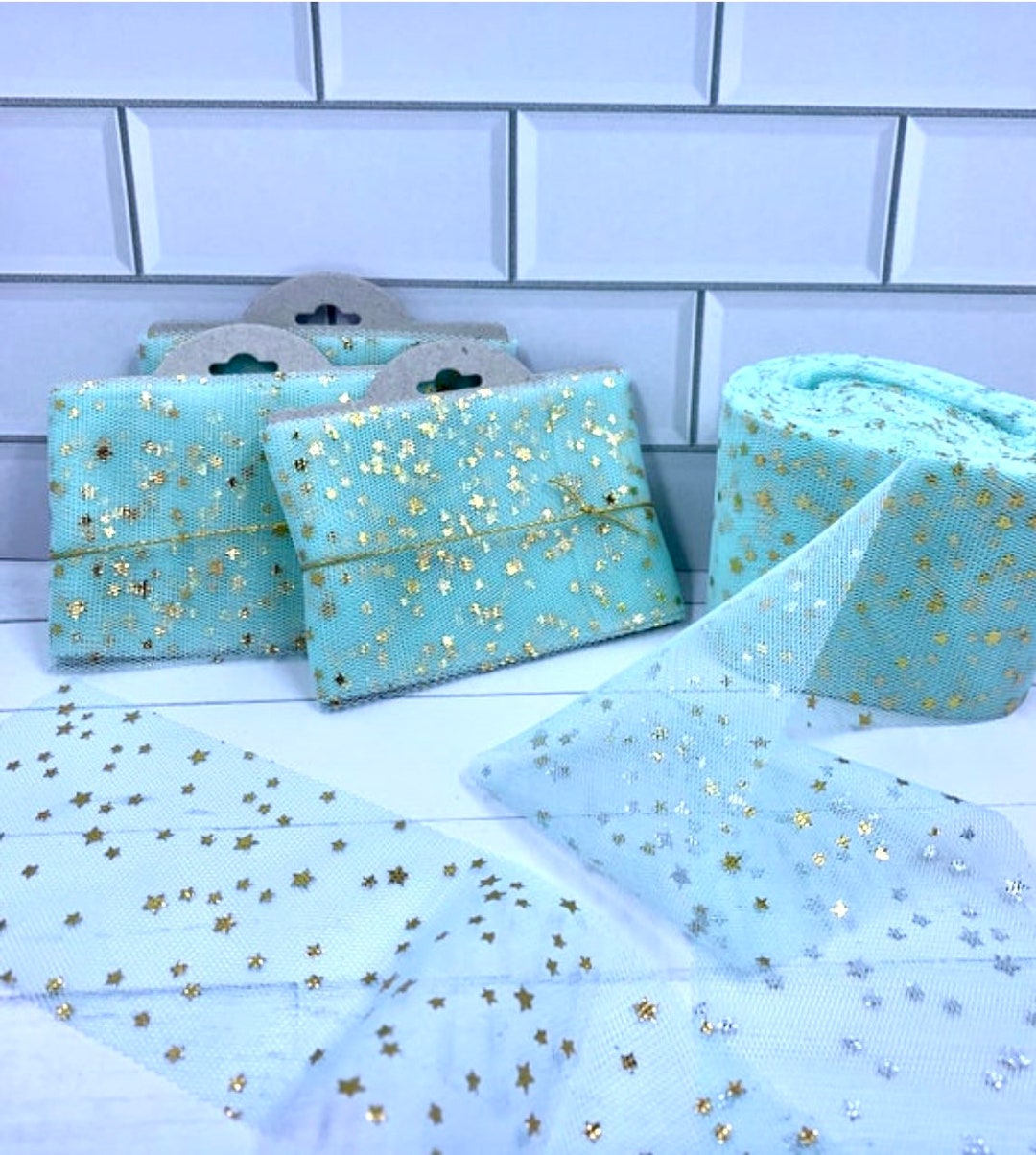 2 Yards of 6 Cm Wide Mint Blue Tulle With Gold Stars - Etsy