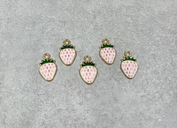 5 Small Pink Strawberry Charms - Etsy