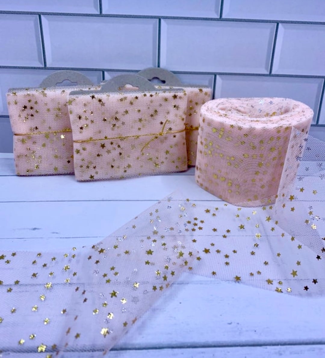 2yards of 6cm Wide Blush Tulle Trim With Gold Stars - Etsy