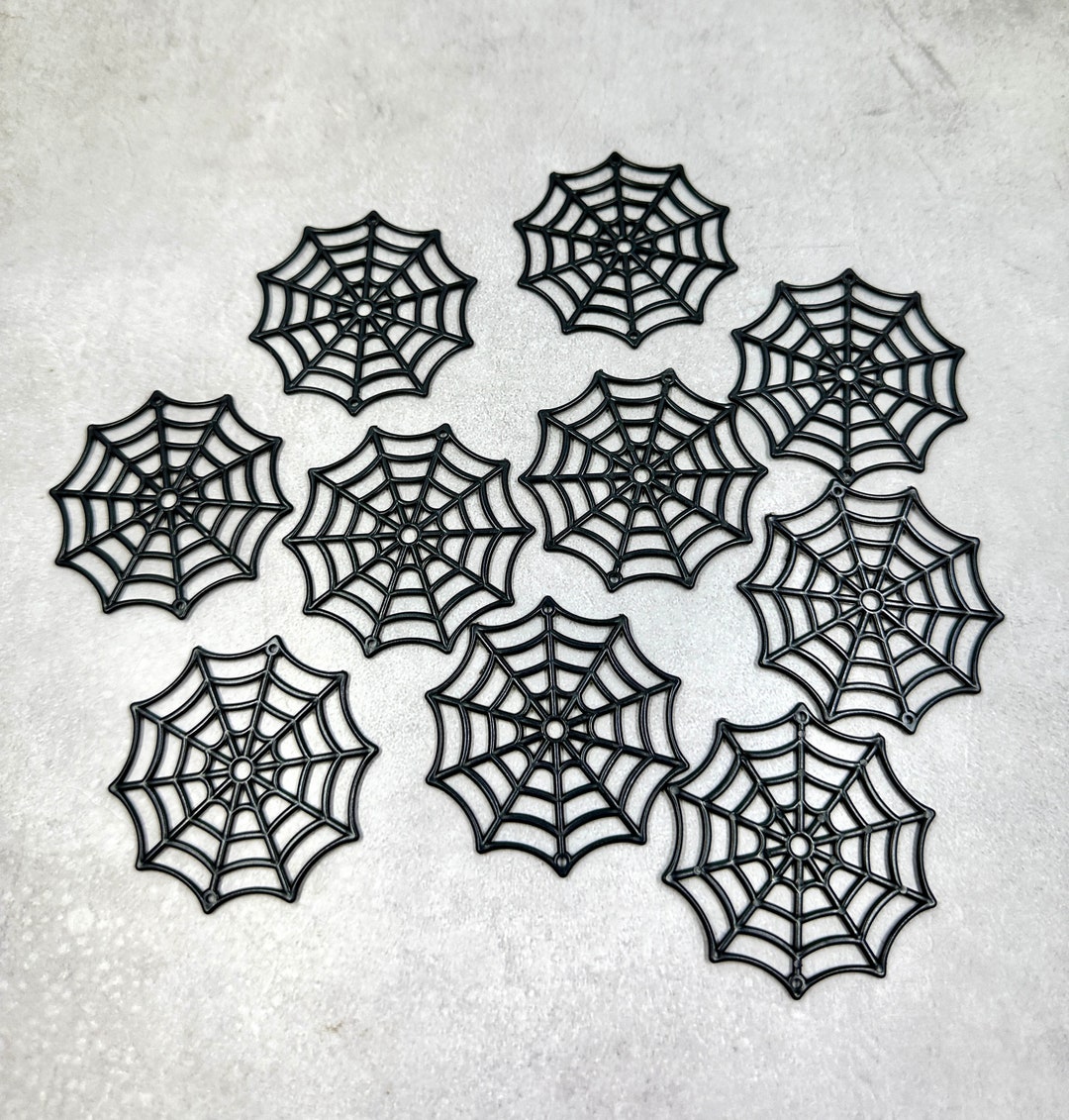 10 Large Black Spider Web Charms - Etsy