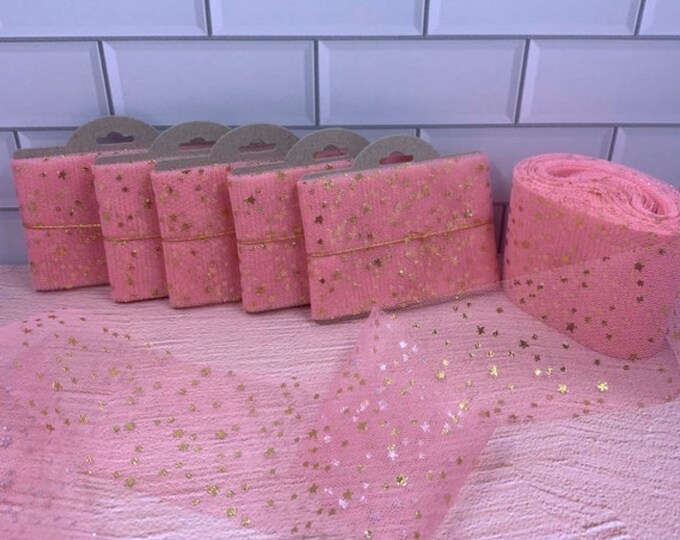 2yards of 6cm Wide Pastel Pink Tulle With Gold Stars - Etsy