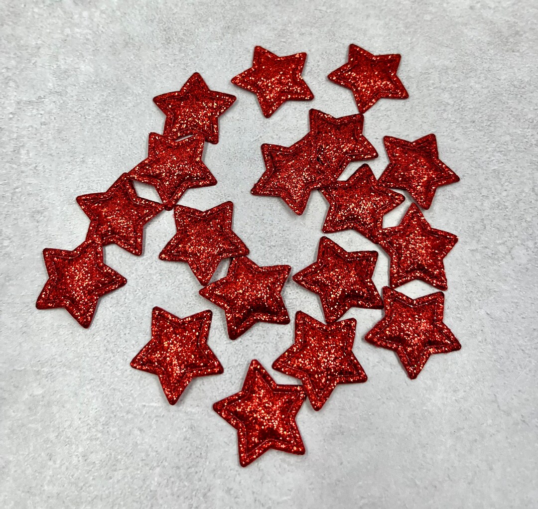 18 Red Glitter Padded Star Embellishments - Etsy