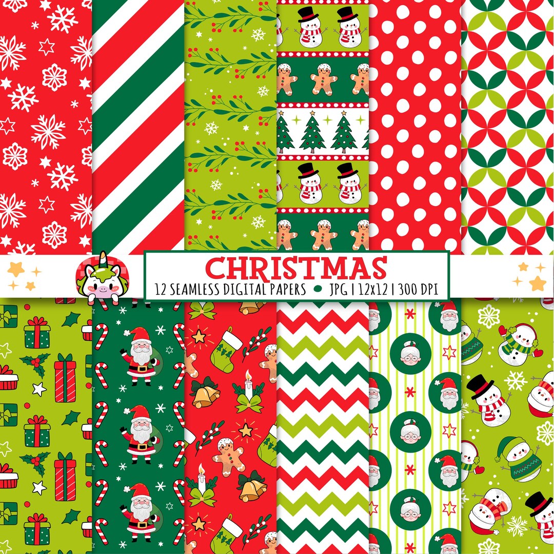 Cute Christmas Digital Paper, Winter Theme, Christmas Seamless Pattern ...