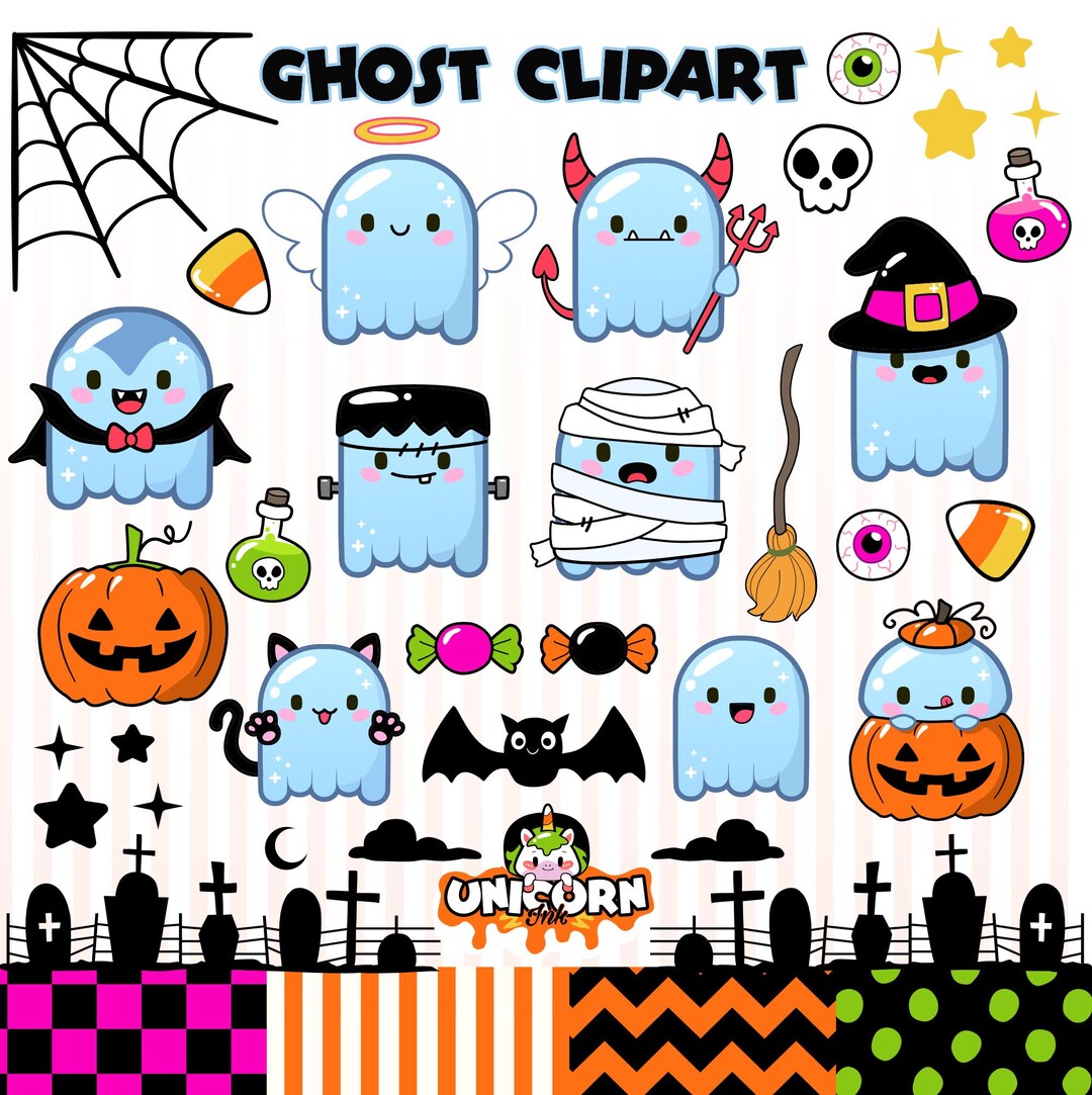 Cute Halloween Ghosts in Costumes Clipart, Costume Ghosts PNG ...