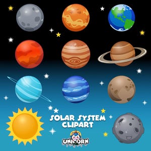 Solar System Clipart, Sun Moon and Planets PNG, Illustrations, Graphics ...