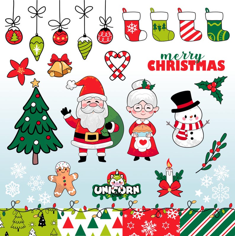 Cute Hand Drawn Christmas Clipart, Holiday Illustrations, Graphics ...