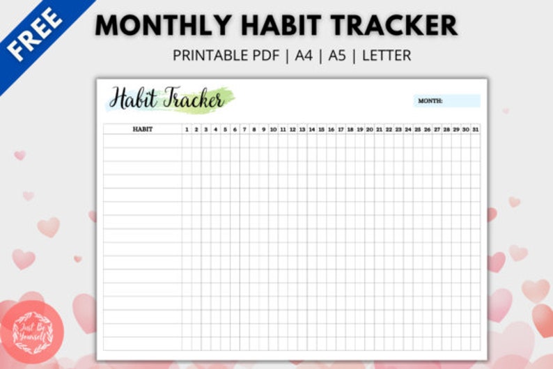 Monthly Habit Tracker Printable Landscape, Habit Tracker Template ...