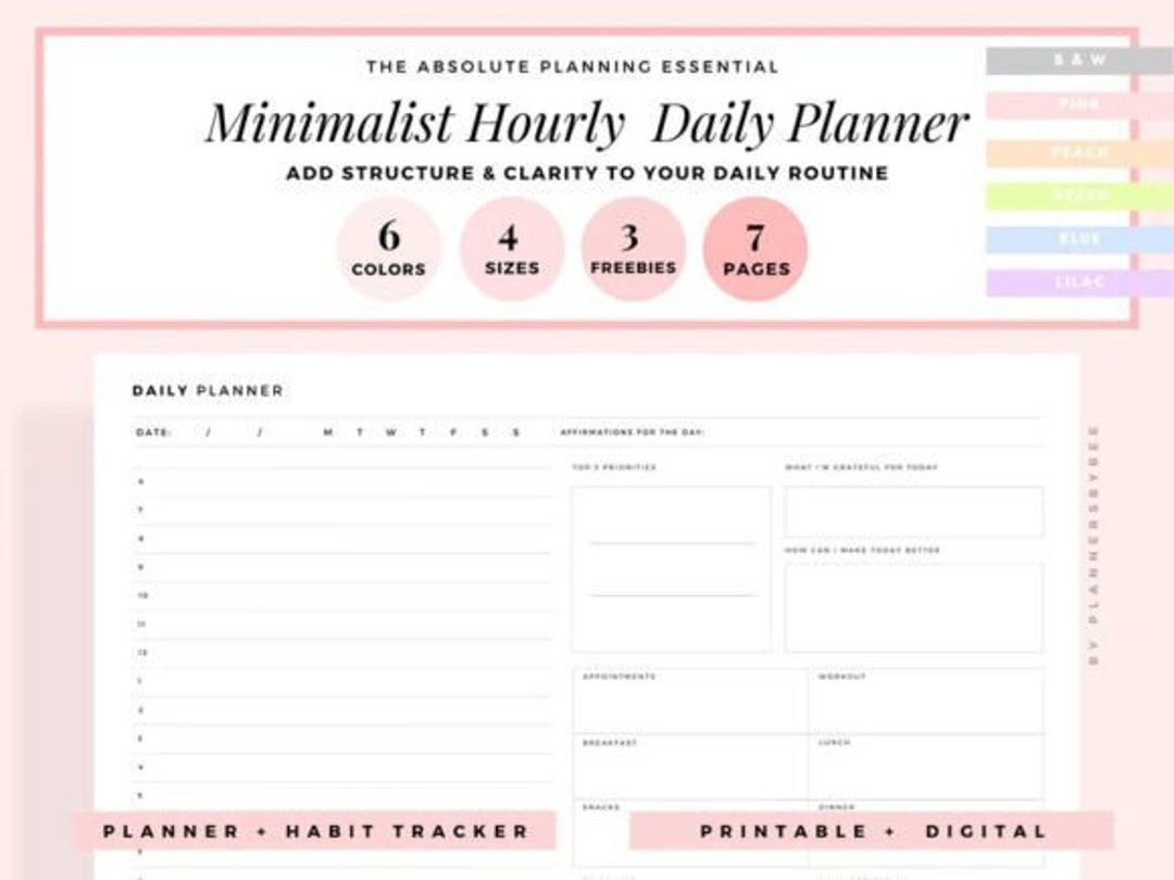 24 Hour Daily Planner, EDITABLE Template, Hourly Planner, to Do List ...