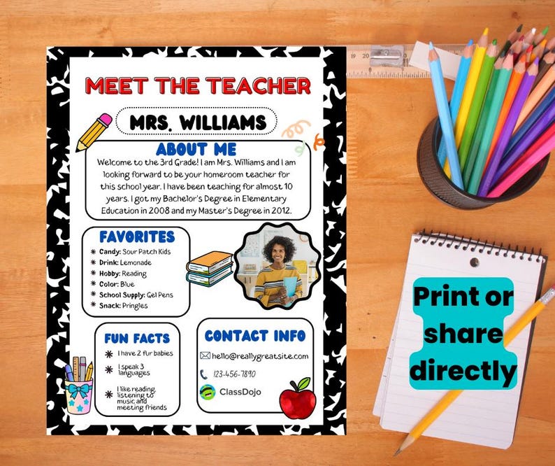 Editable Meet the Teacher Template, Composition Book Style (digital ...