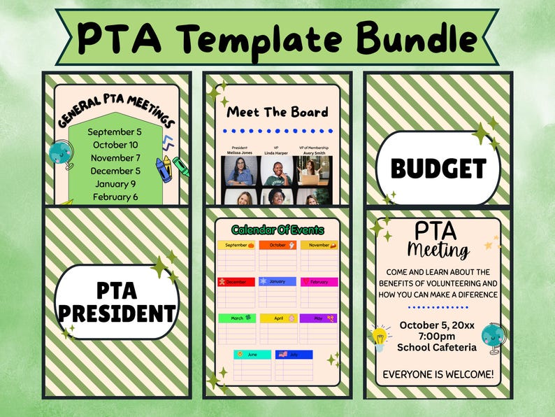 Editable PTA Template Bundle, PTO, Binder Covers, Elementary Schools ...