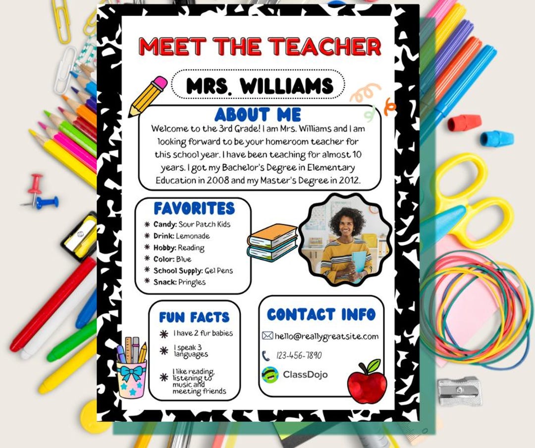 Editable Meet the Teacher Template, Composition Book Style (digital ...