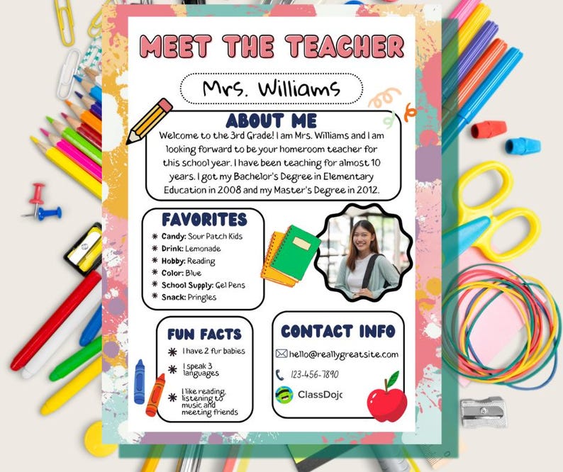 Editable Meet the Teacher Template, Pink and Blue, Back to School ...