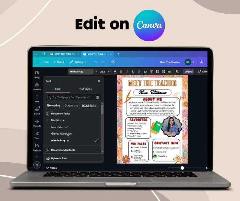 Retro Meet the Teacher, Editable Template, Back to School, Open, About ...