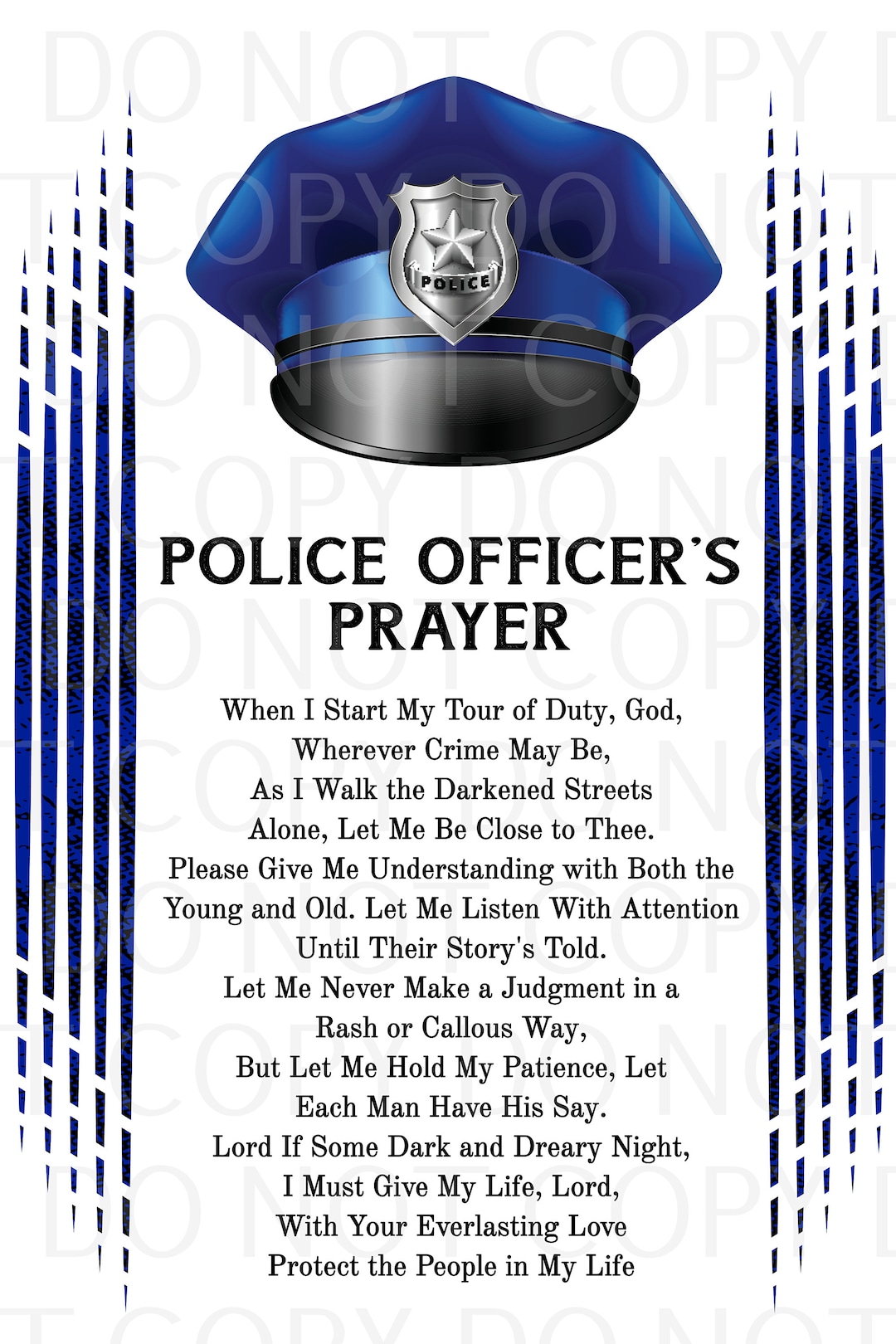 Police Prayer Sublimation Transfer, Multiple Sizes Available, Ready to ...
