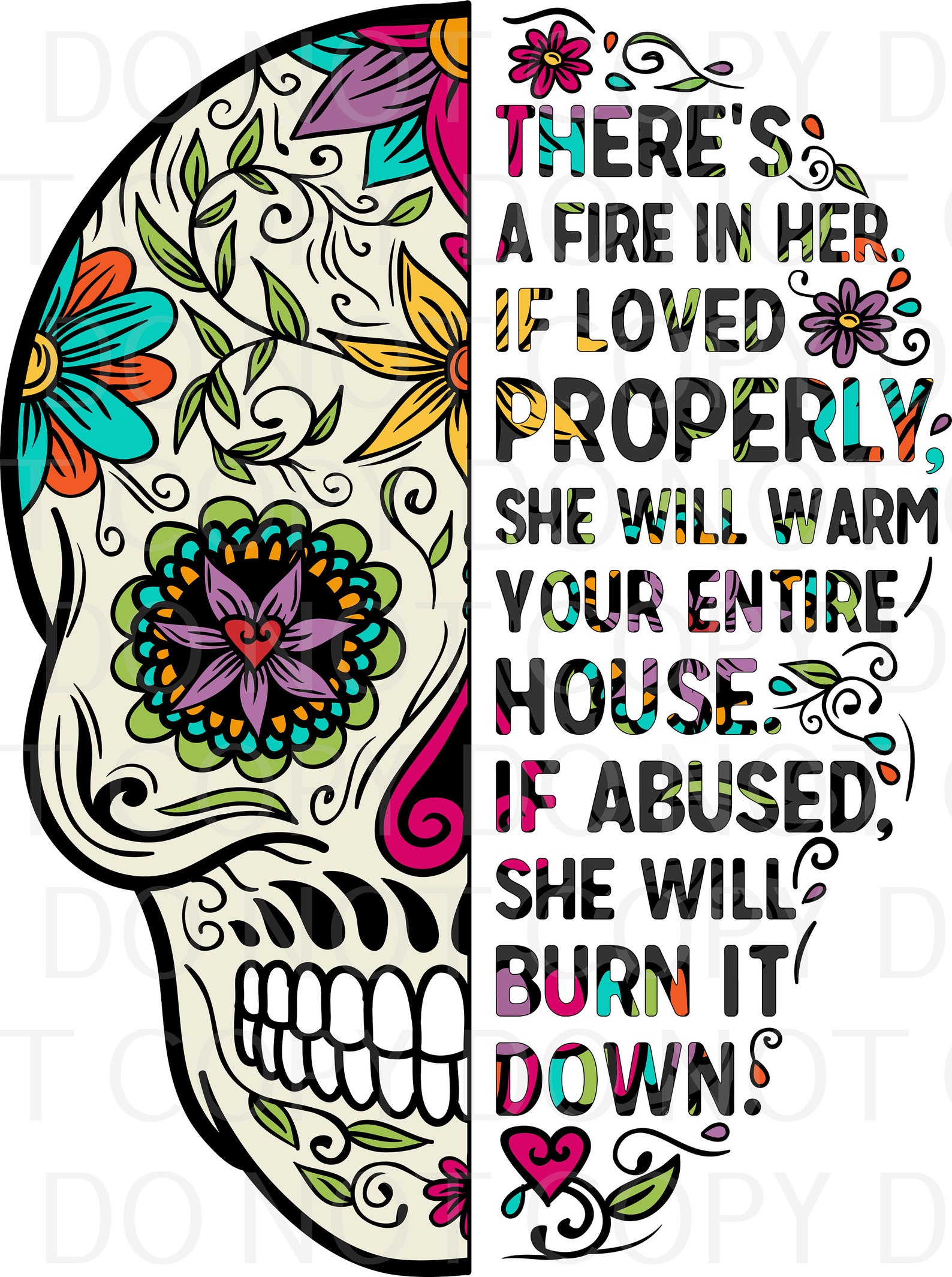 There's A Fire in Her, Sugar Skull, Sublimation Transfer, Multiple ...