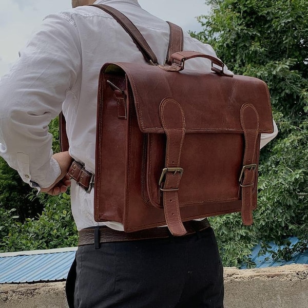 Leather Men Backpack Briefcase - Etsy