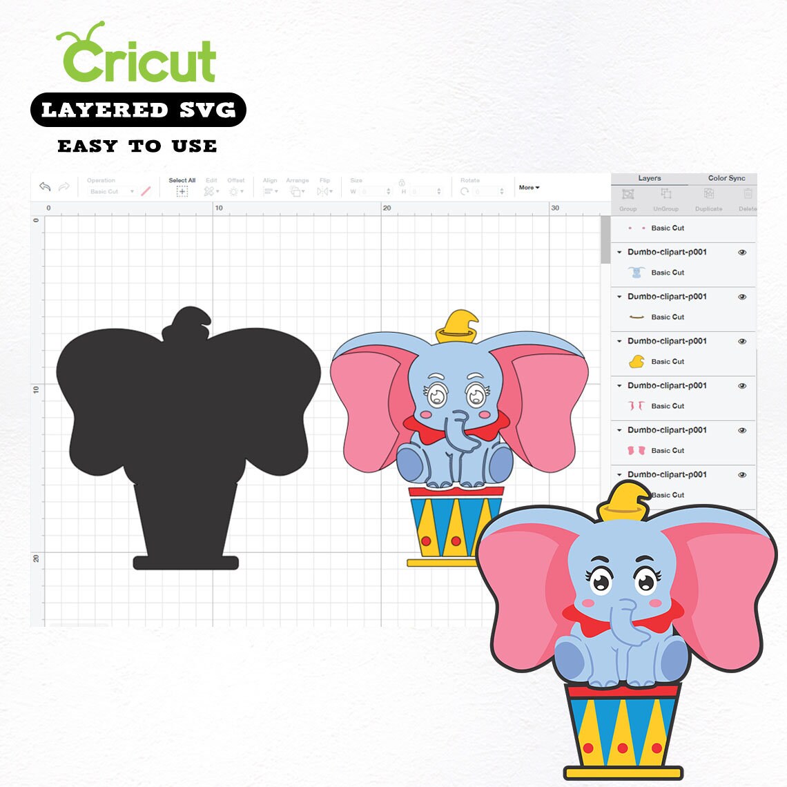 Dumbo Circus Svg, Circus Svg, Dumbo Clipart, Baby Elephant Svg, Cute ...