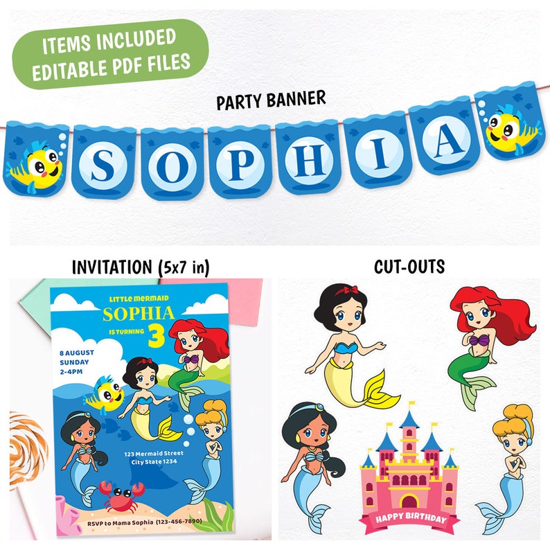 Little Mermaid Birthday Party Kit, Mermaid Princess Birthday Party ...