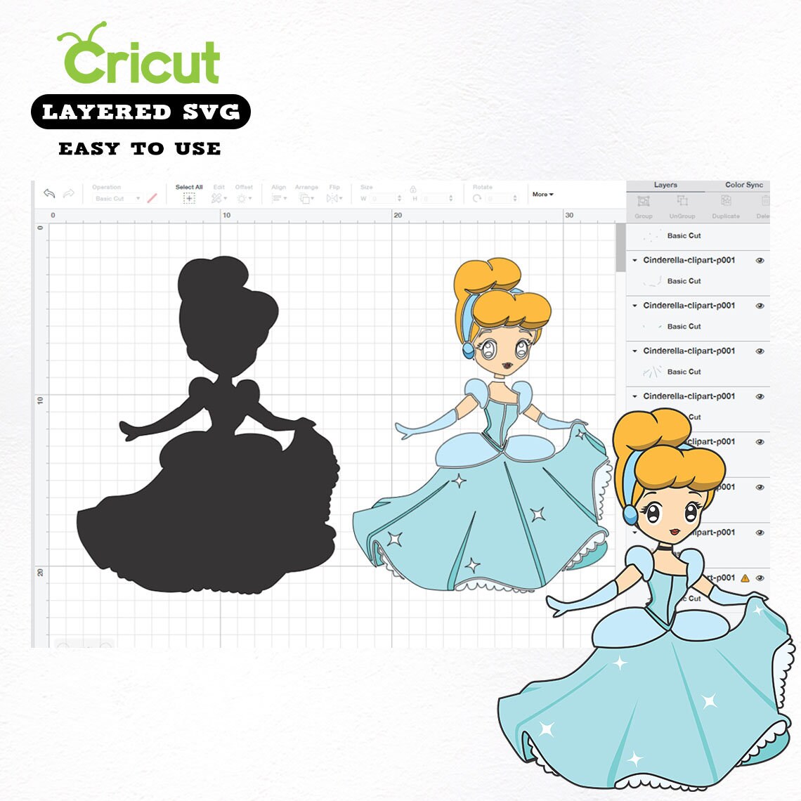 Cute Cinderella LAYERED SVG Bundle, Princess SVG, Cinderella Clipart ...