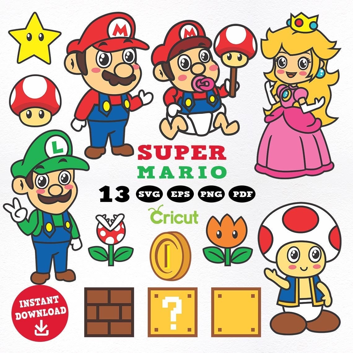 Super Mario Svg, Mario Baby Svg, Super Mario Cute Clipart, Super Mario ...