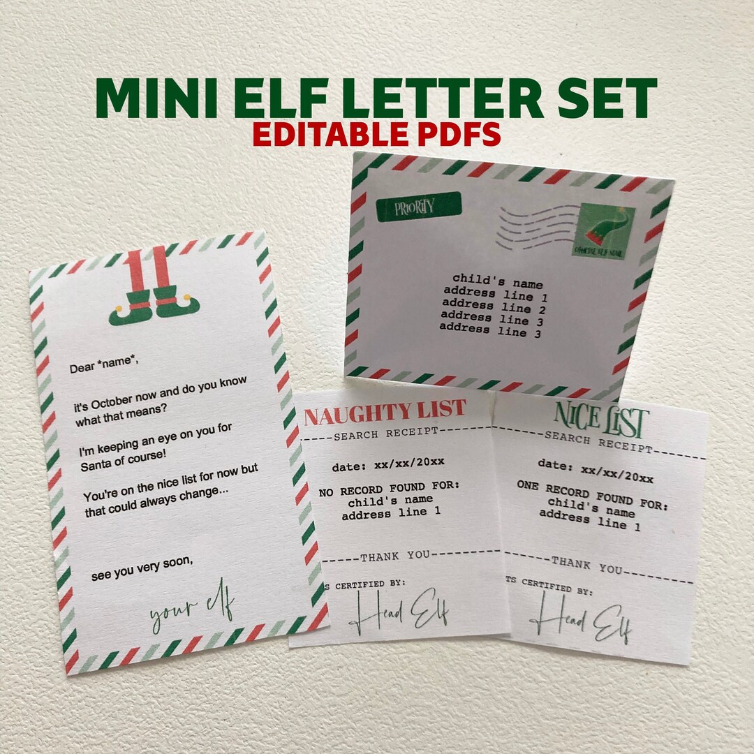 Printable Mini Elf Letter and Envelope Set Red Green Editable - Etsy