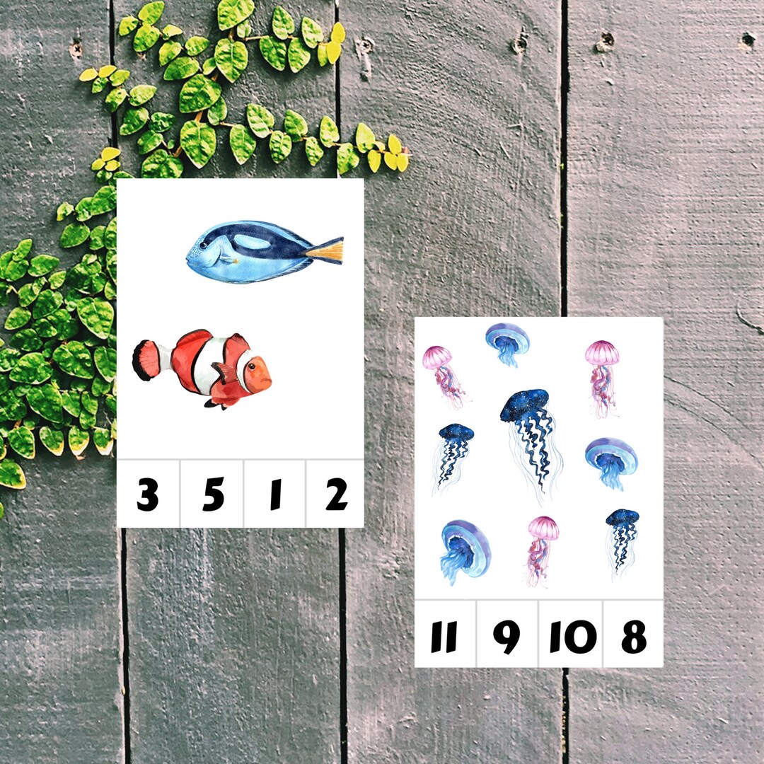 Count and Clip Cards #1-20 Sea Animals - Etsy