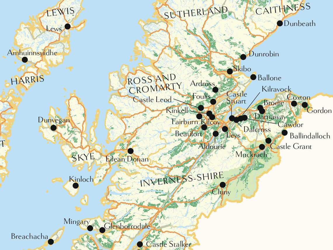 Map of Category A Castles of the Scottish Highlands and | Etsy