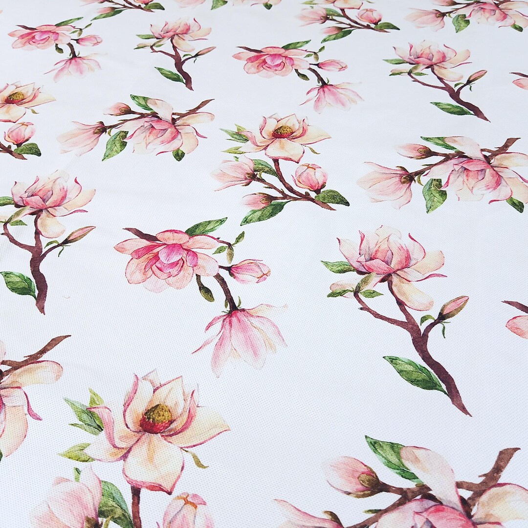 Magnolia Leaves Pink Flowers Pattern Decorative Printed Fabric Indoor ...