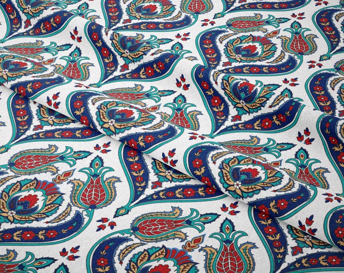 Ottoman Tulip Upholstery Fabric: Turkish Iznik Floral Design, Red, Blue ...