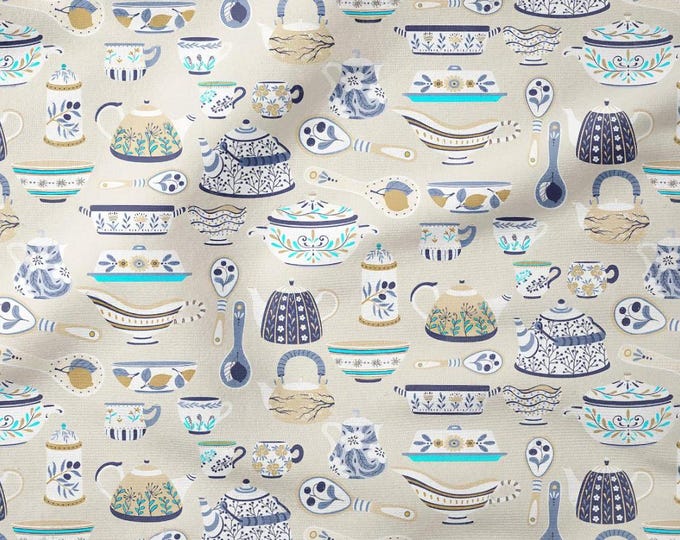 Kitchen Utensil Print Upholstery Fabric: Teapot, Cup, Bowl Pattern - Etsy