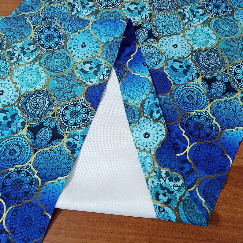 Blue Moroccan Patterned Digital Printed Table Runner, Blue Table Runner ...