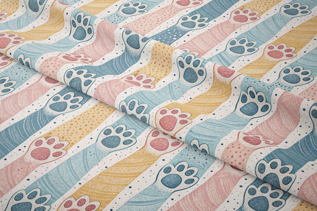 Pastel Paw Print Digital Upholstery Fabric Cute Pet Pattern Nursery ...