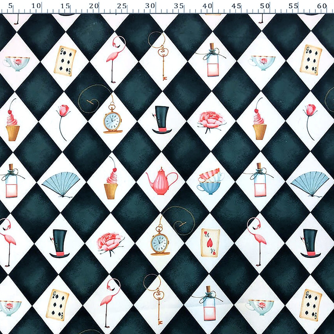 Alice in Wonderland Checkered Shapes Pattern Digital Printed Durable ...