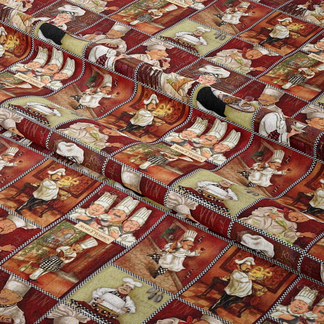 Chef Cooks Kitchen Pattern Decorative Digital Printed Fabric Indoor ...