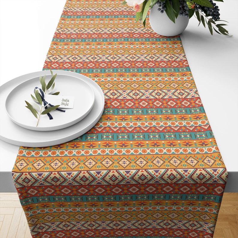 Colorful Native American Navajo Patterned Digital Printed Soft Table ...