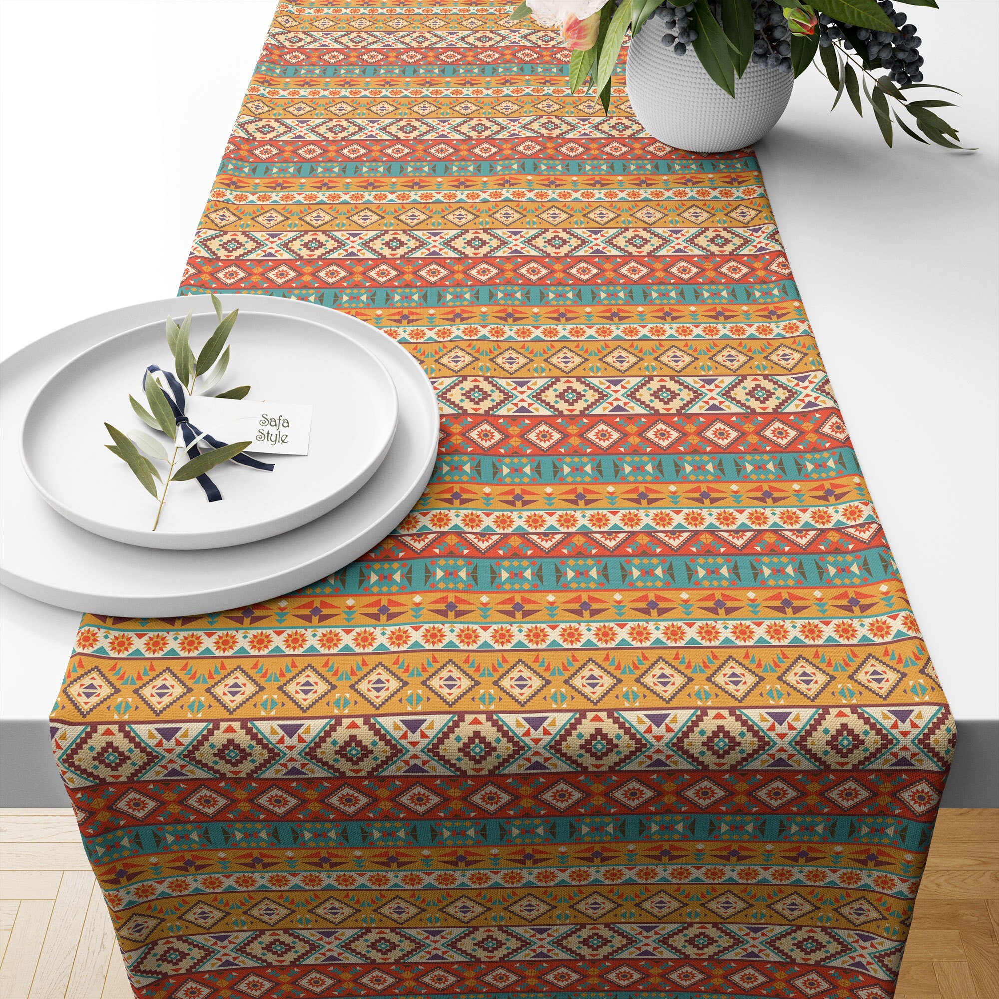 Colorful Native American Navajo Patterned Digital Printed Soft Table ...