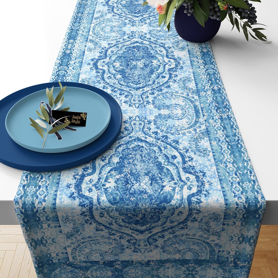 Blue Ikat Table Runner: Ethnic Patterned Soft Fabric (17x53 In) - Etsy