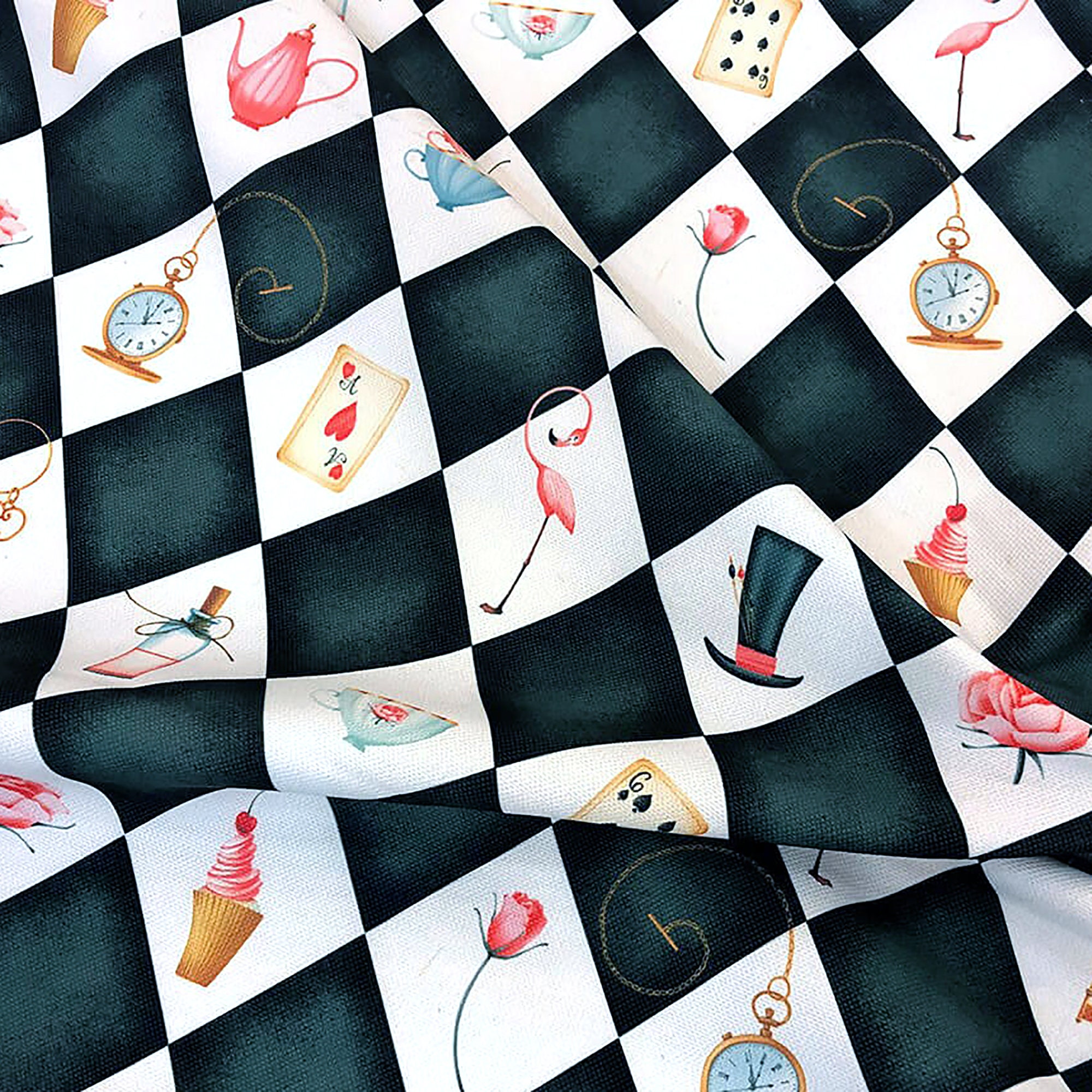 Alice in Wonderland Checkered Shapes Pattern Digital Printed Durable ...