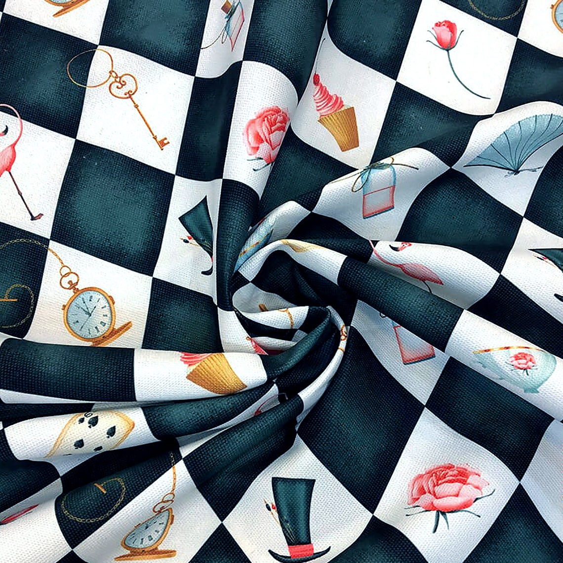 Alice in Wonderland Checkered Shapes Pattern Digital Printed Durable ...
