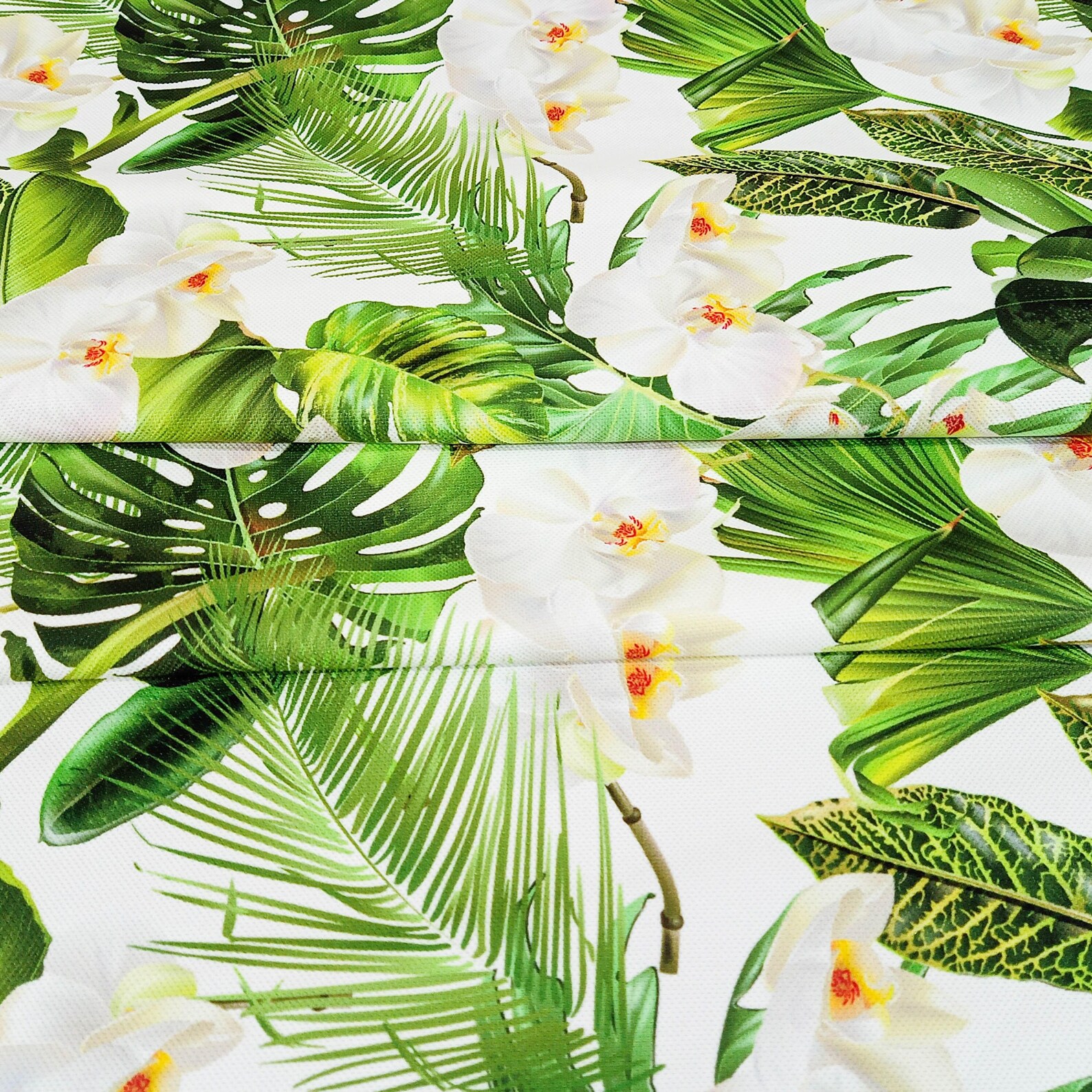White Orchid Green Leaves Pattern Digital Printed Decorative Fabric - Etsy