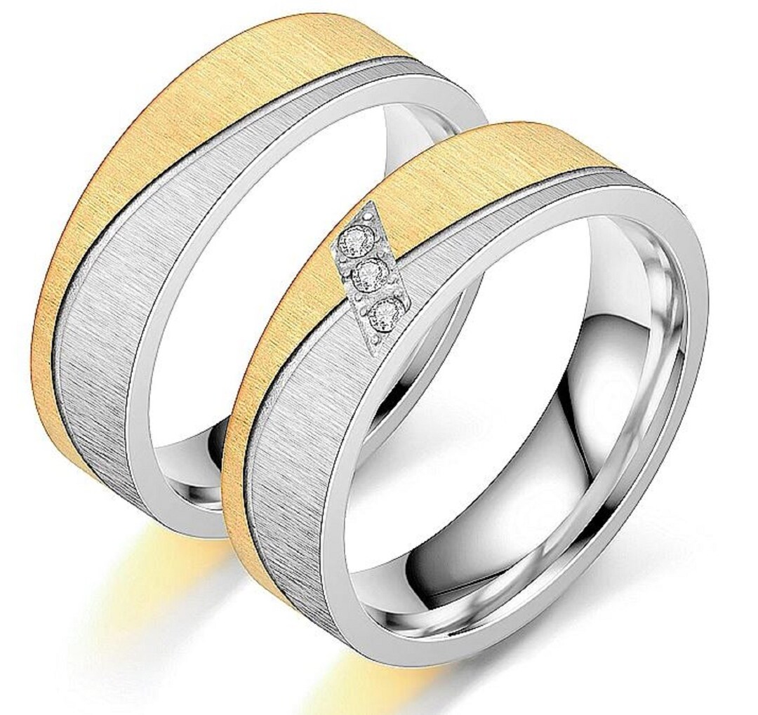 Two-tone Couples Ring Set – Stainless Steel Gold Silver Bands With ...