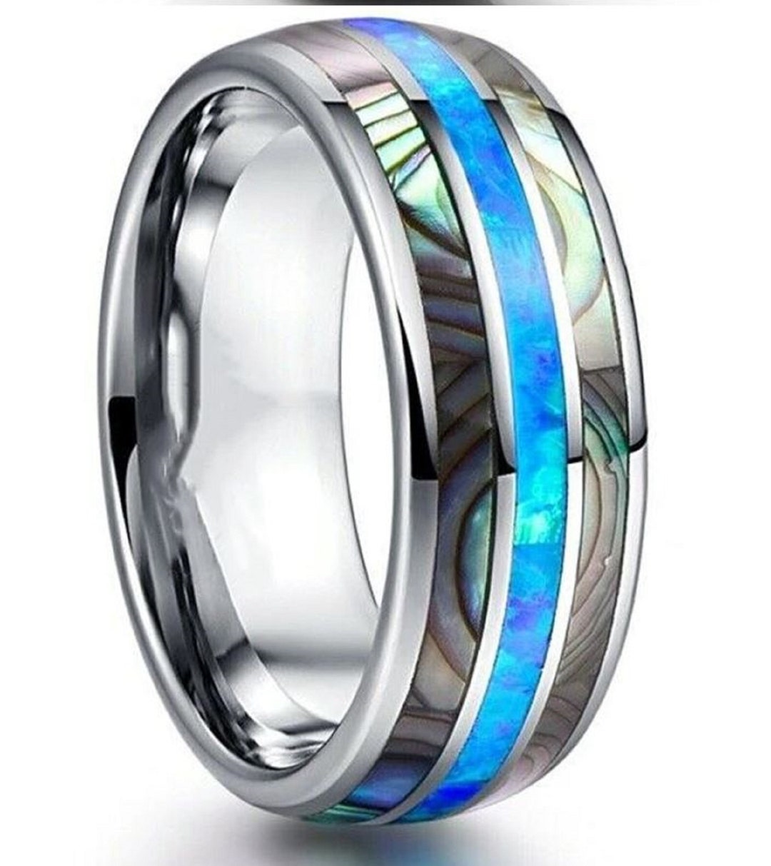 Blue Abalone Shell Inlay Ring Stainless Steel Friendship, Promise ...