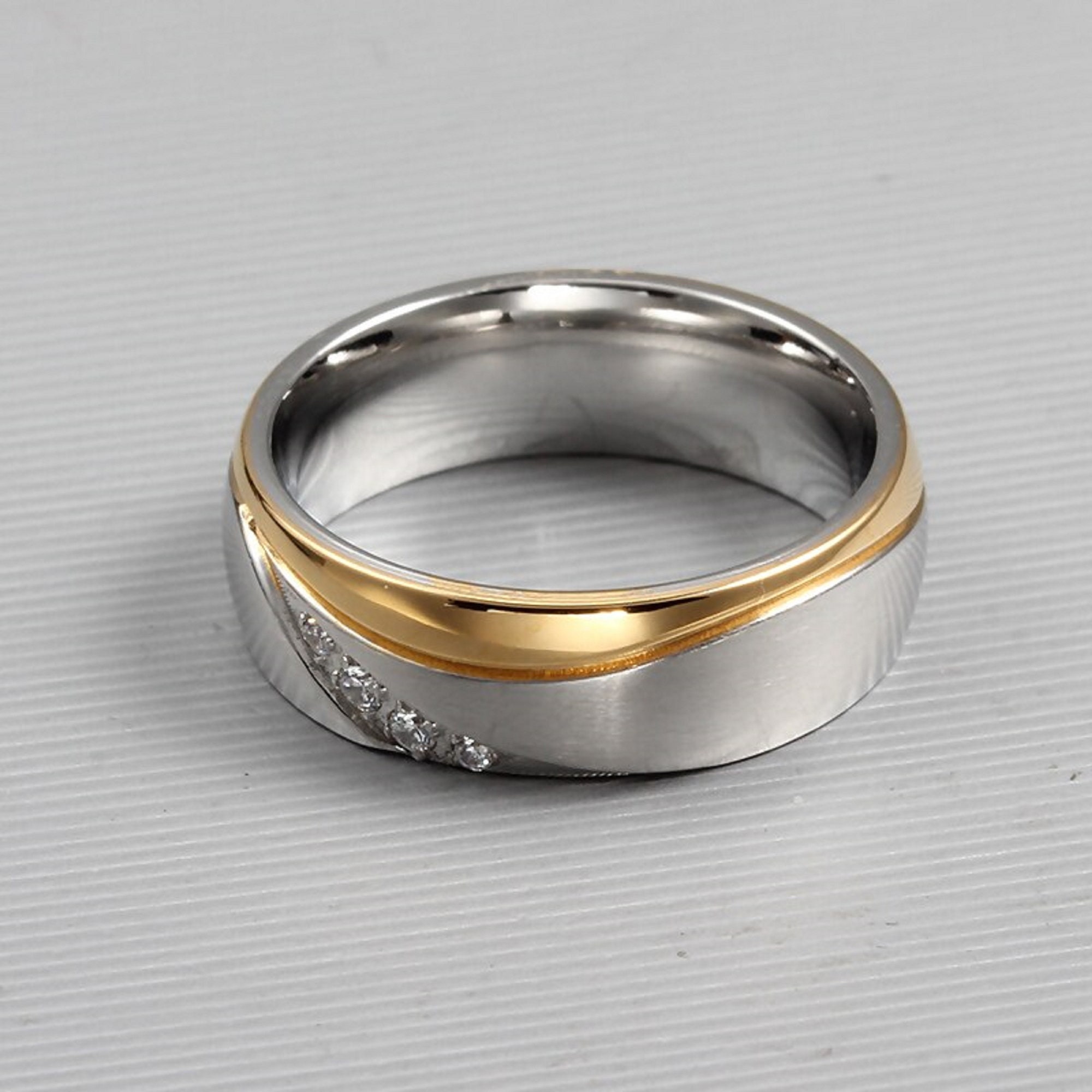 Lovers Stainless Steel Couples Ring Set – IP Gold Plated With Cubic ...