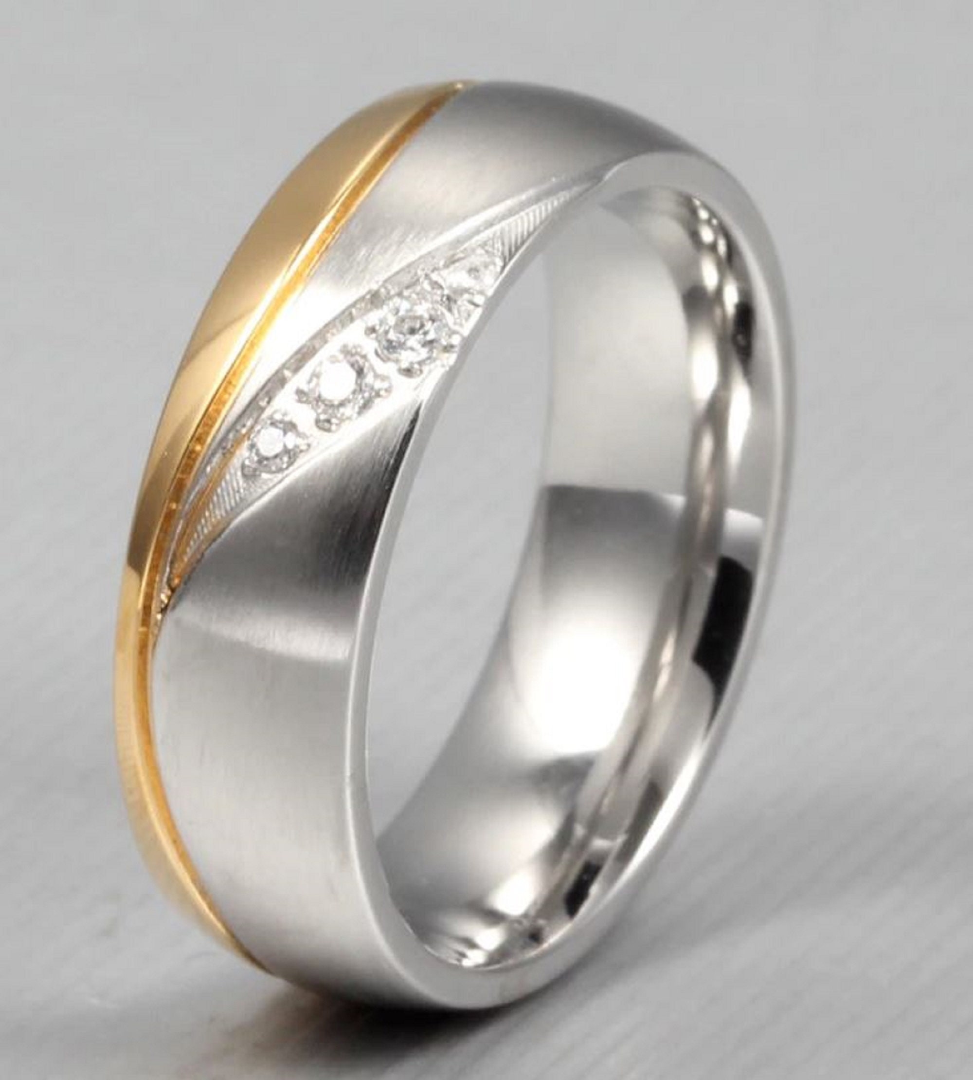 Lovers Stainless Steel Couples Ring Set – IP Gold Plated With Cubic ...